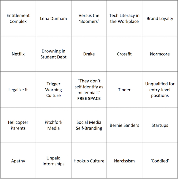 Millennial Think-Piece Bingo - McSweeney’s Internet Tendency